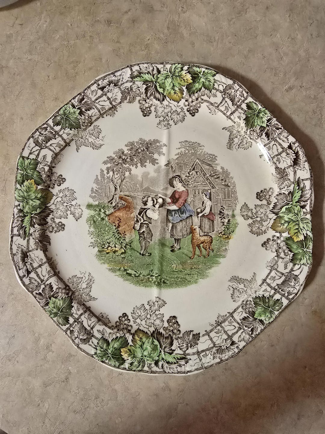 Copeland, Spode Divided Plate, Green With a Country Scene Transfer ...