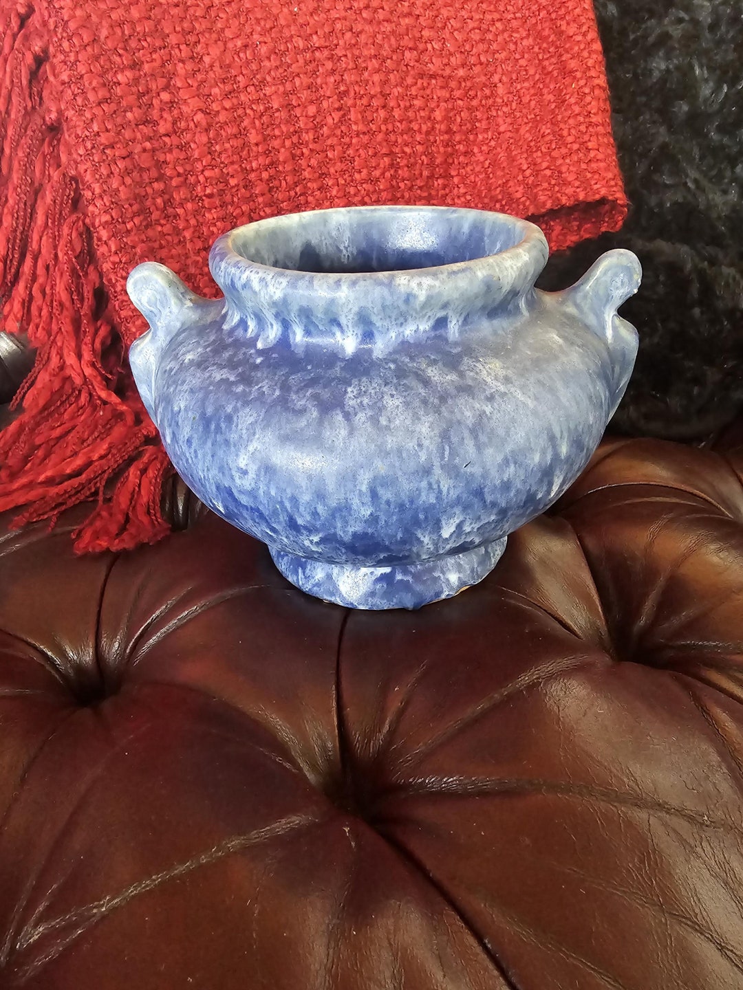 Blue Pottery Floral Vase, Pottery Piece, Blue Floral Vase, Blue Clay ...