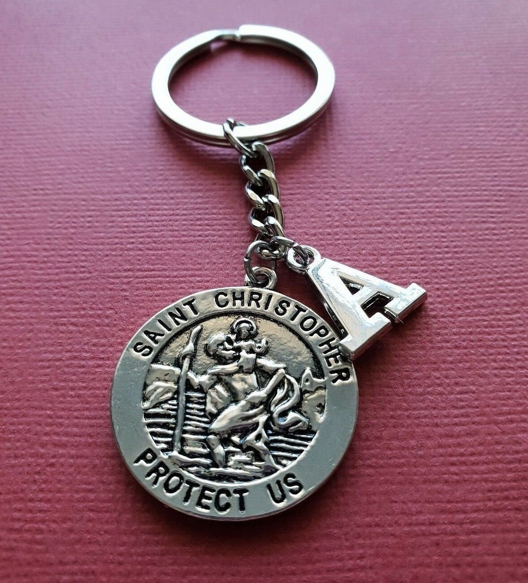 St Christopher Keychain With Letter, Personalised Saint Christopher ...