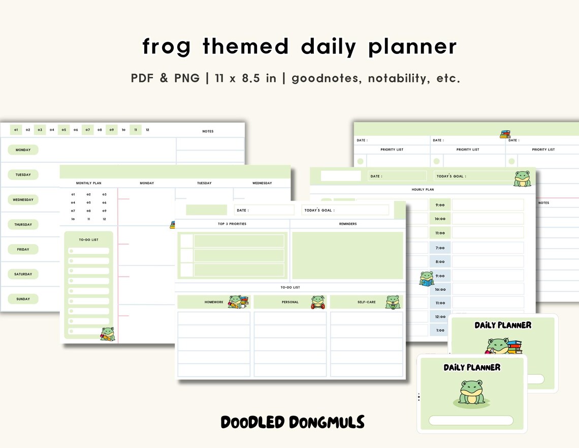 Cute Frog-themed Daily Digital Planner | Monthly, Weekly, and Daily ...