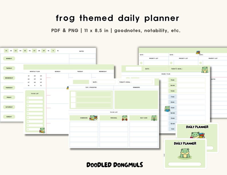 Cute Frog-themed Daily Digital Planner | Monthly, Weekly, and Daily ...