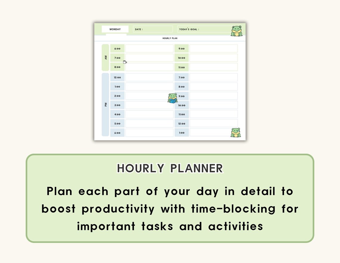 Cute Frog-themed Daily Digital Planner | Monthly, Weekly, and Daily ...