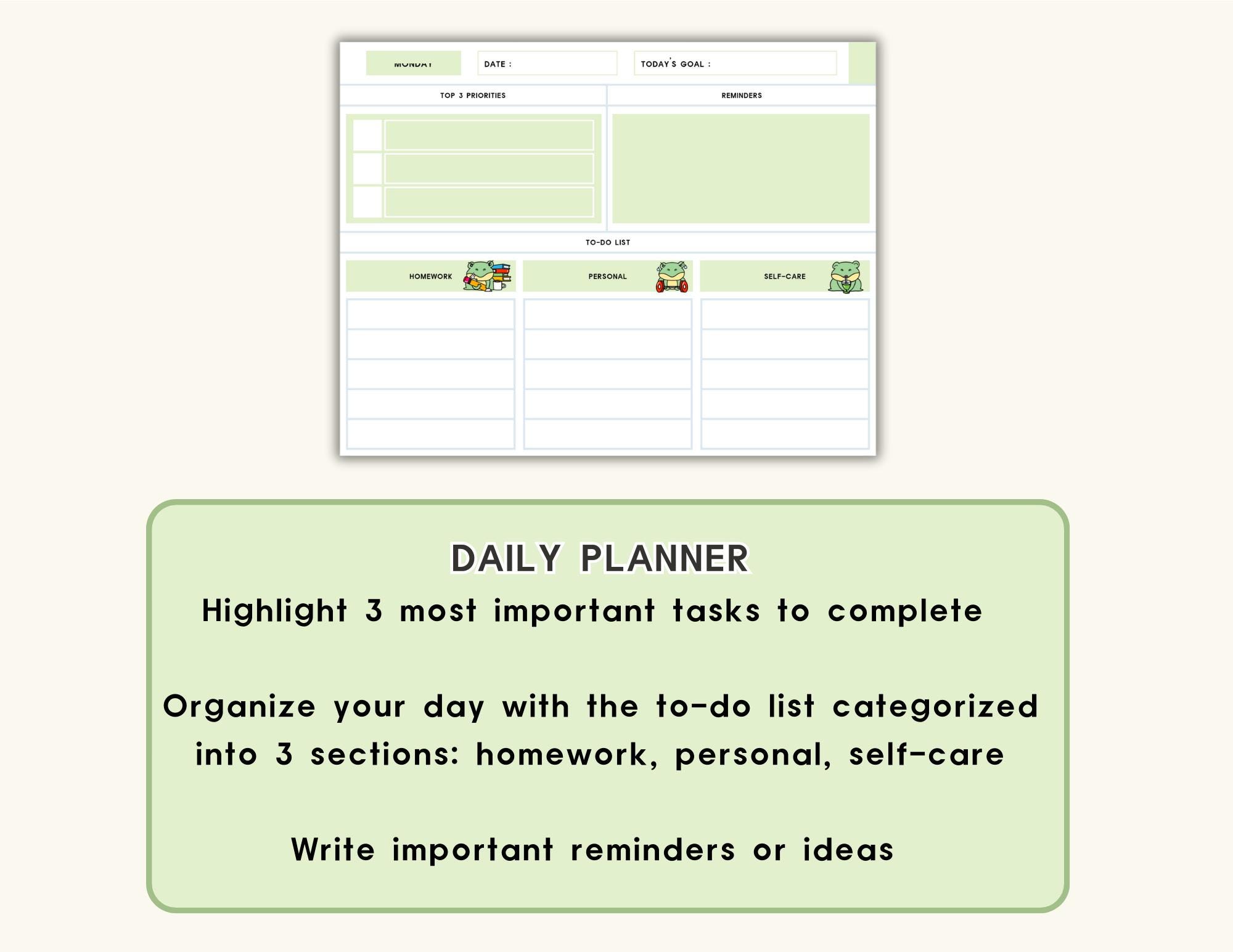 Cute Frog-themed Daily Digital Planner | Monthly, Weekly, and Daily ...