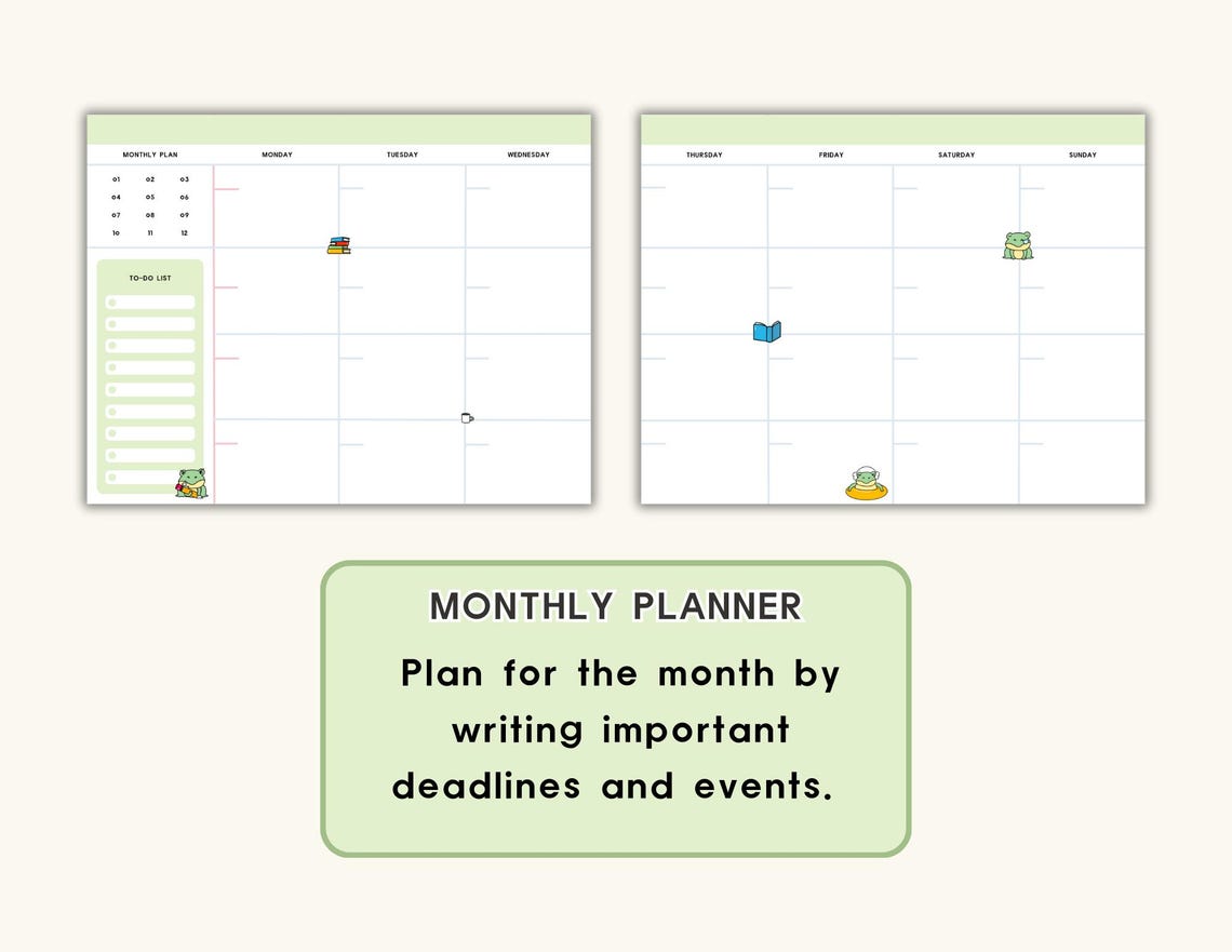Cute Frog-themed Daily Digital Planner | Monthly, Weekly, and Daily ...