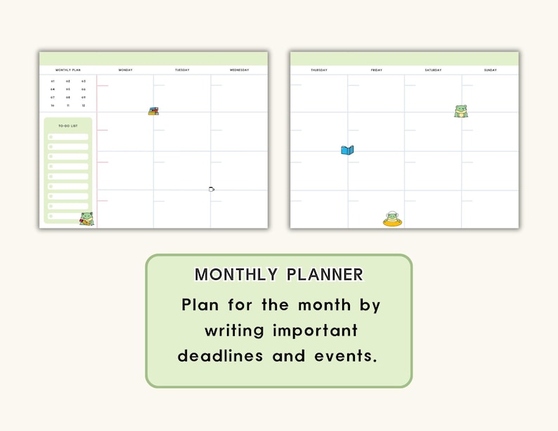 Cute Frog-themed Daily Digital Planner | Monthly, Weekly, and Daily ...
