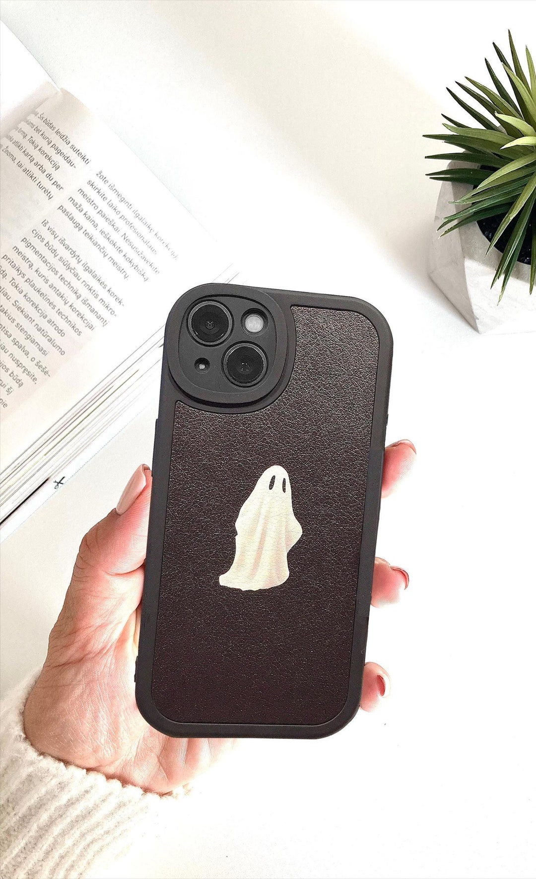 Ghost Cute Spooky Magsafe Leather iPhone Case, Wireless Charge Phone ...