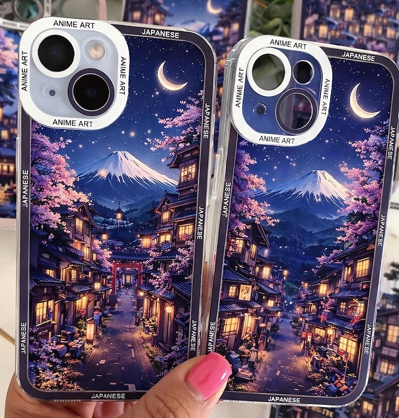 Anime iPhone Case: Mt Fuji, Sakura, Japanese Village Art - Etsy