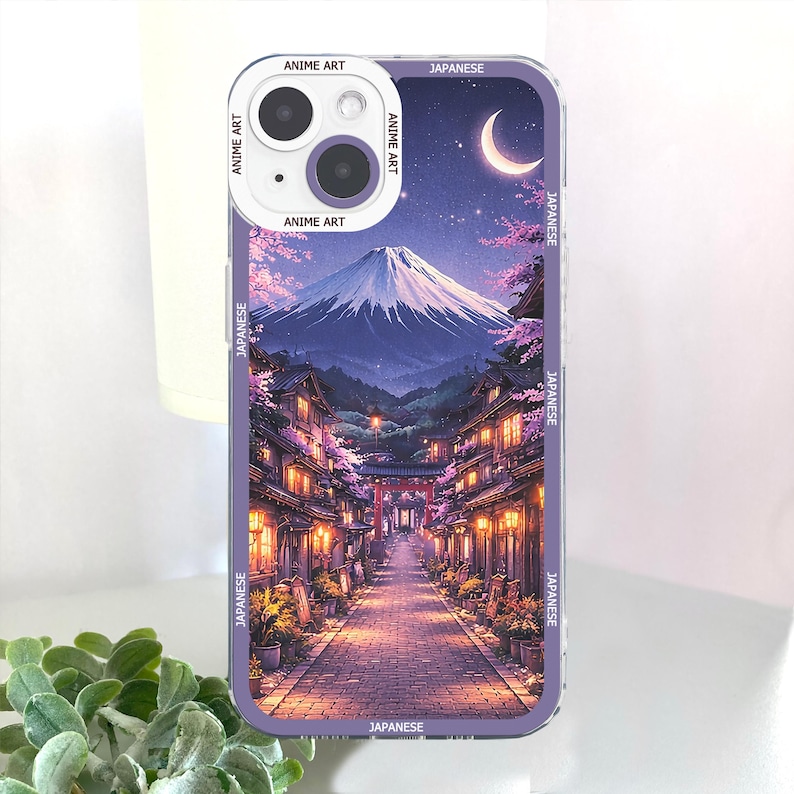 Anime Japanese iPhone Case Mt Fuji Night Village Sakura Phone Case ...