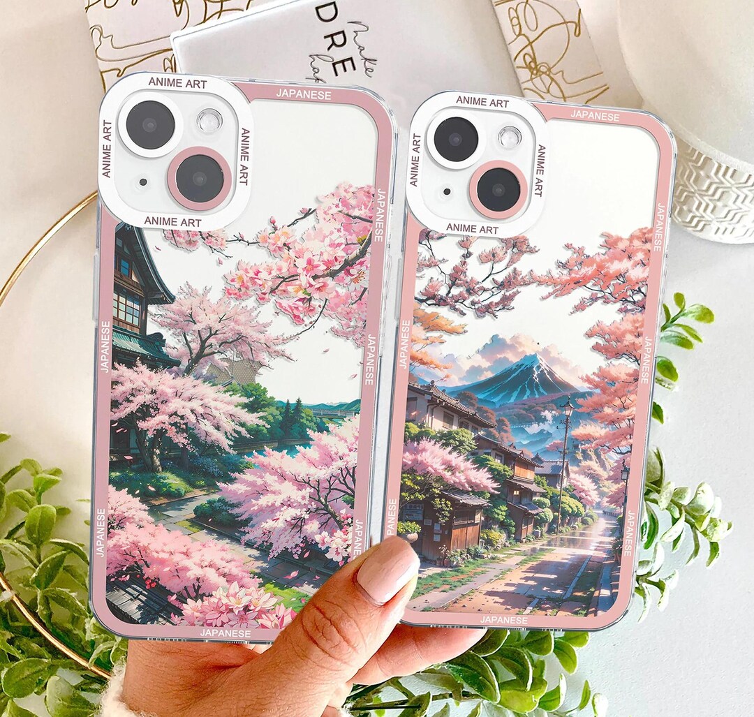 Sakura Japanese Aesthetics Art Phone Case, Cherry Blossom Mountain ...