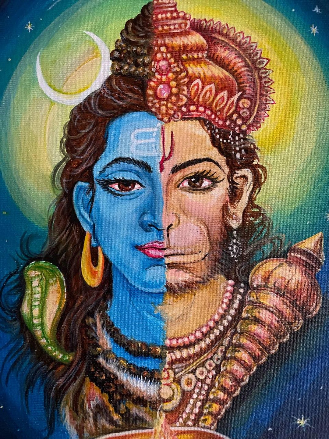 Shiva and Hanuman Original Acrylic Painting Spiritual Art on Canvas One ...