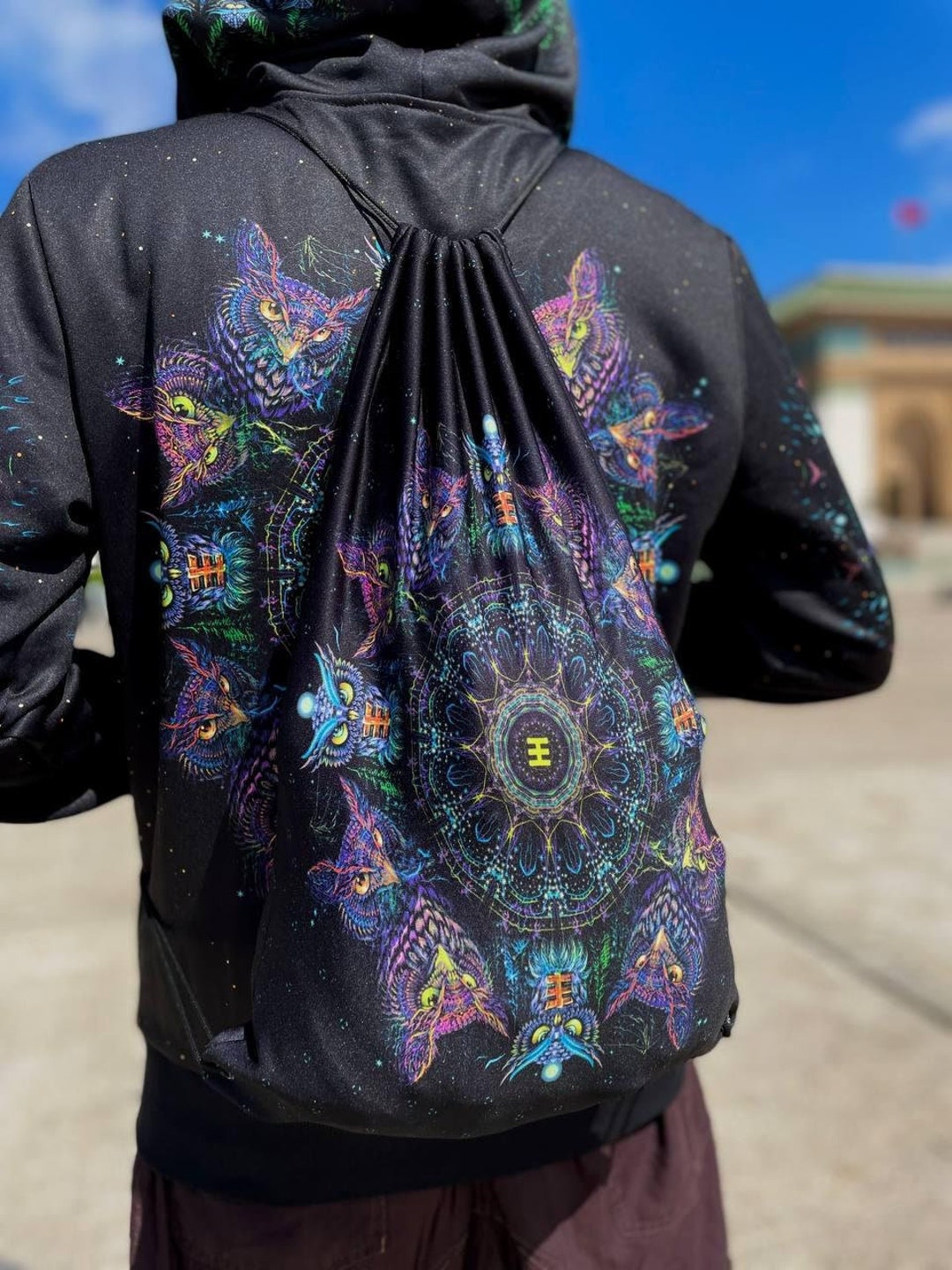 Fluorescent Backpack owls Glow Party Accessory Trippy Print Durable and ...