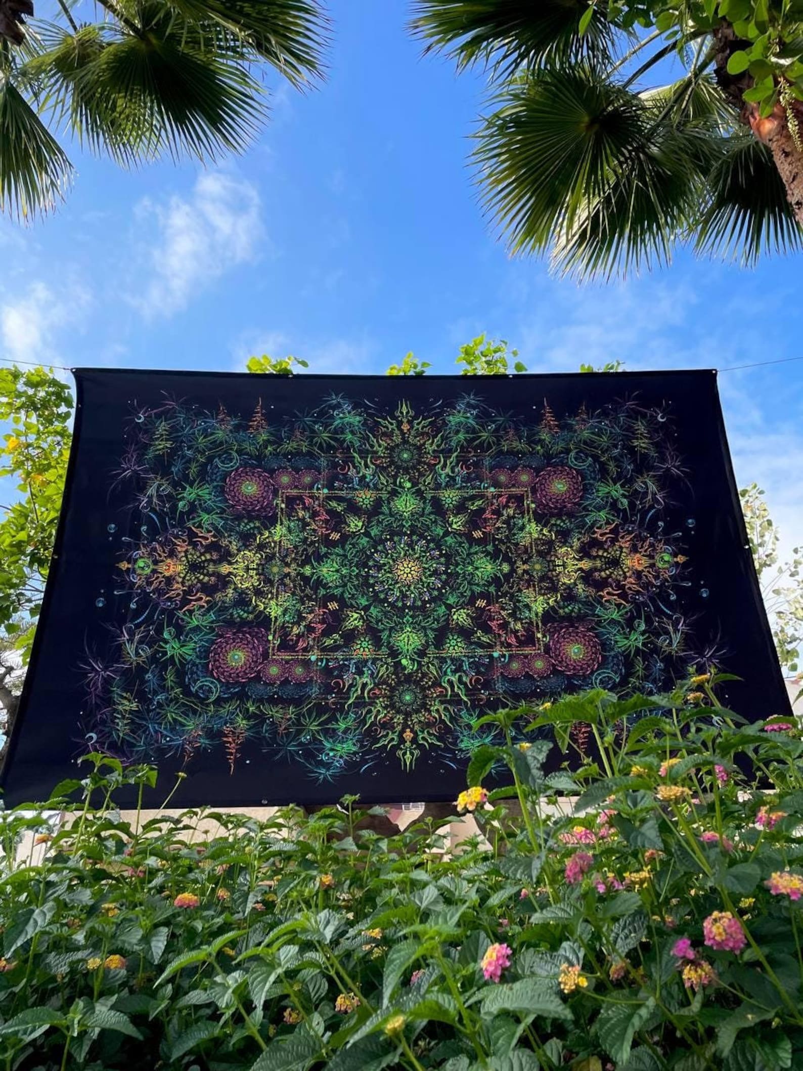 BOOM SHIVA Neon Art Fluorescent Mandala Forest Tapestry Black Light ...