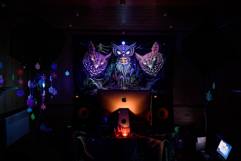 Mystical Art "owls" Forest Art UV Reaction Print Trippy Canvas Wall ...