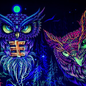 Mystical Art "owls" Forest Art UV Reaction Print Trippy Canvas Wall ...