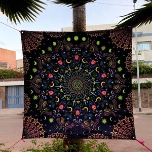 Kali Art Mandala Backdrop UV Tapestry Wall Hanging Deco Blacklight Art ...