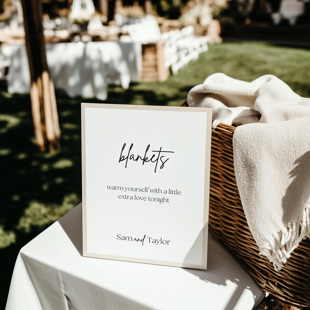 Minimalist Blankets Sign Template, Wedding Favor Sign, Modern Wedding ...