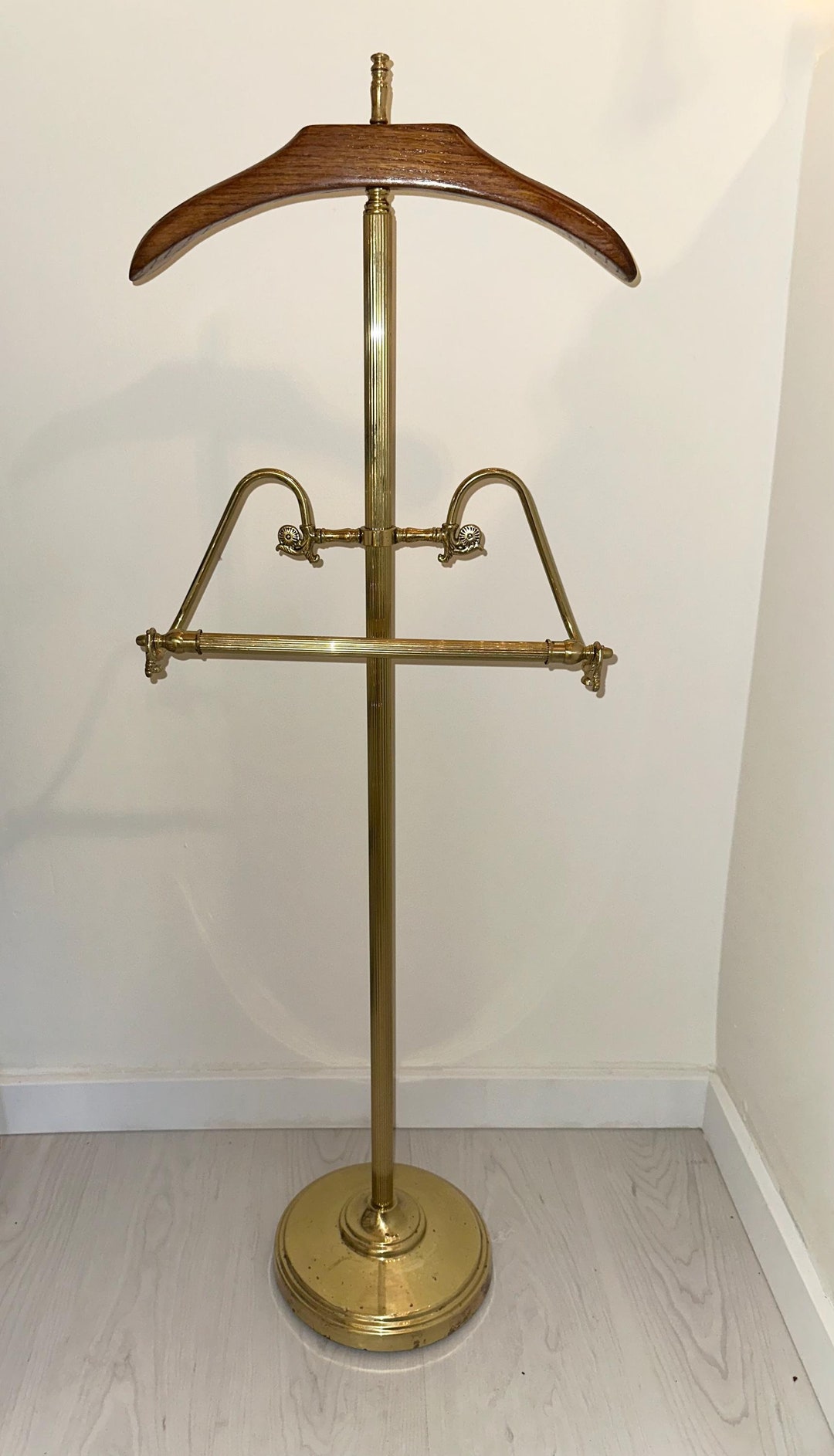 Vintage Mid-century Brass and Wood Valet Butler Stand. - Etsy