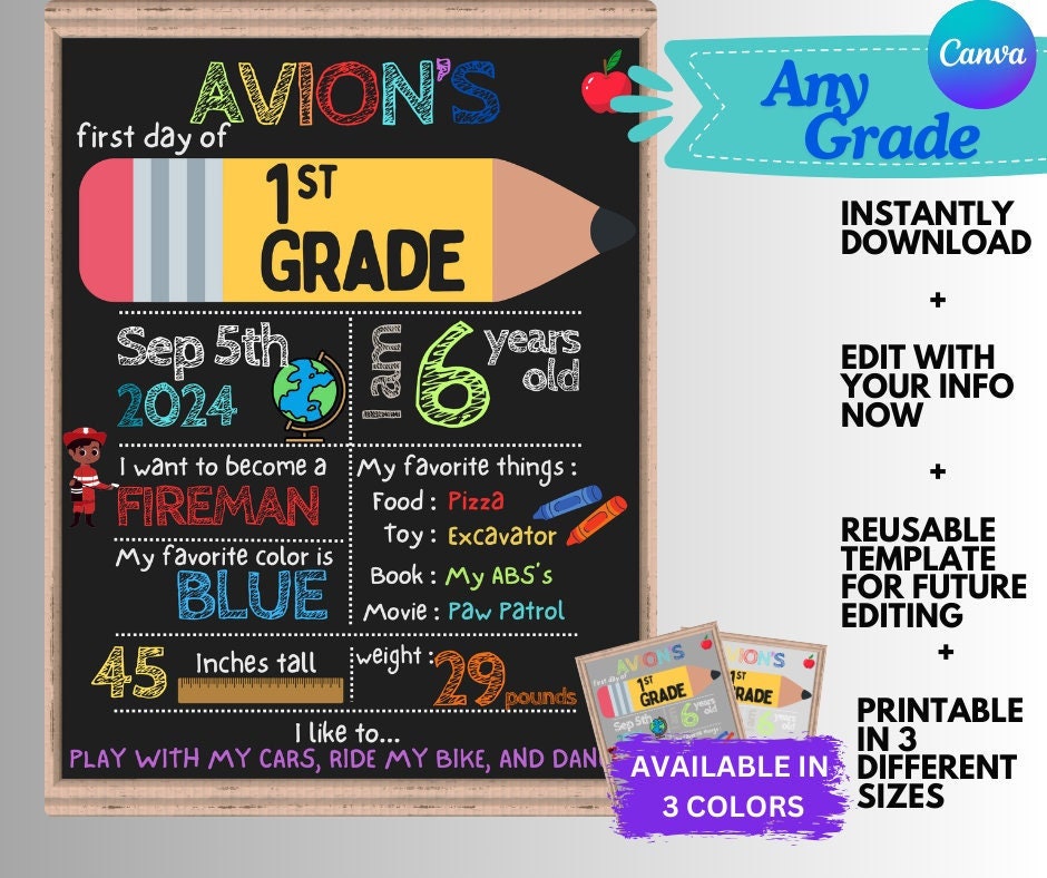First Day of School Printable Back to School Sign, Back to School ...