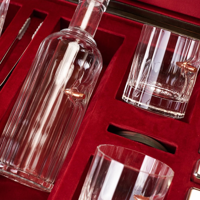 Crystal Whiskey Decanter Glasses Set, Faceted Glass Collection, Premium ...