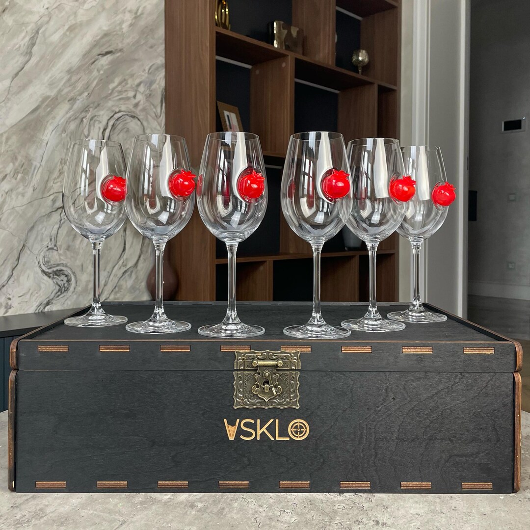Pomegranate Wine Goblets Set, Unique Red Fruit Drinkware Pair, Craft ...