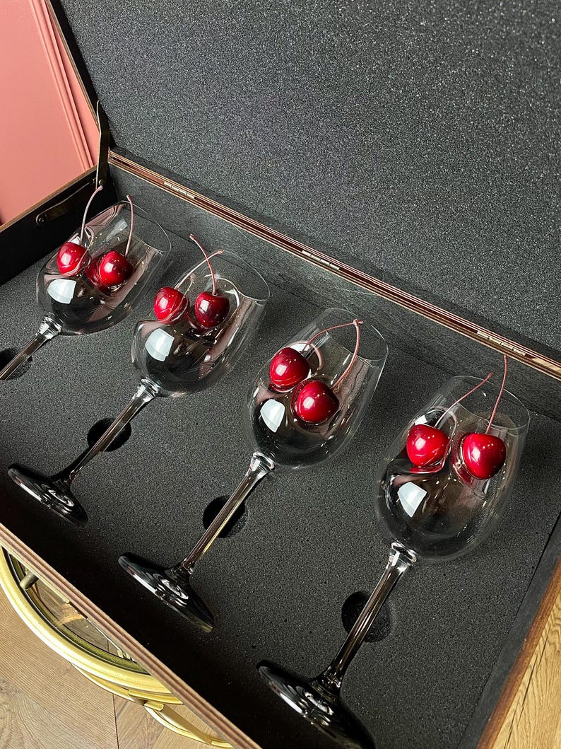 Glass Cherry Cup Set, Red Embed Drinkware, Decorative Stemware ...