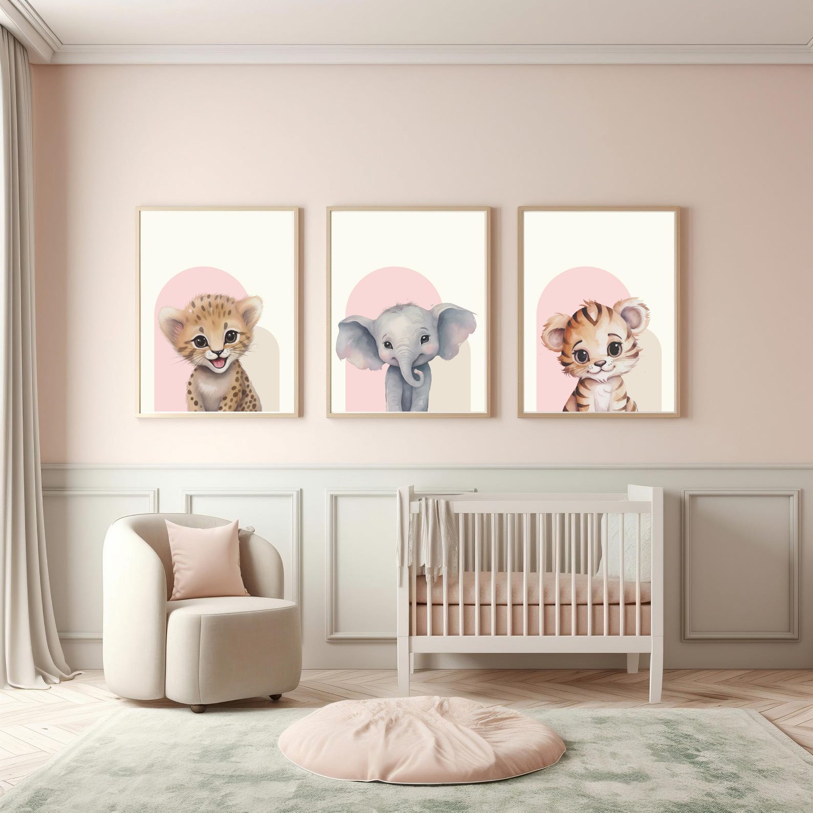 Safari Baby Animal Wall Art in Pink Set of 6 - Nursery Printables ...