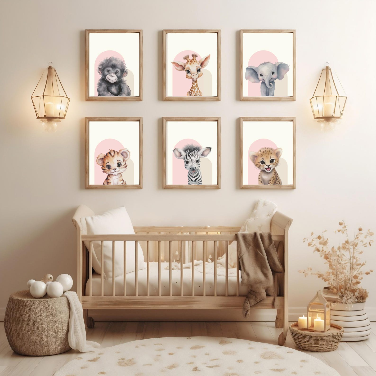 Safari Baby Animal Wall Art in Pink Set of 6 - Nursery Printables ...