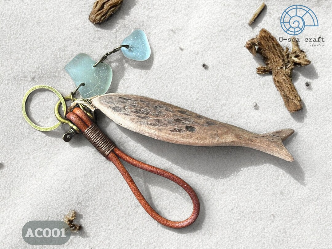 Wooden Fish Keychain, Sea Glass Keychain, Fish Driftwood Keychain ...