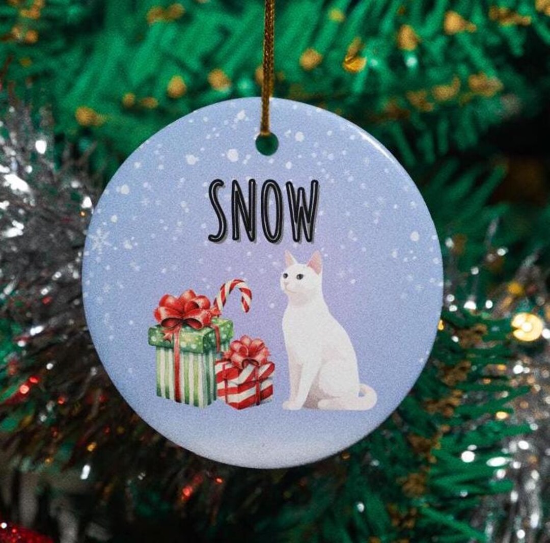 White Cat Christmas Ornament, Cute Personalized White Cat Holiday ...