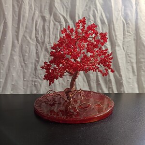 Crimson Red Wire and Bead Tree of Life - Bonsai Tree With Red Resin ...
