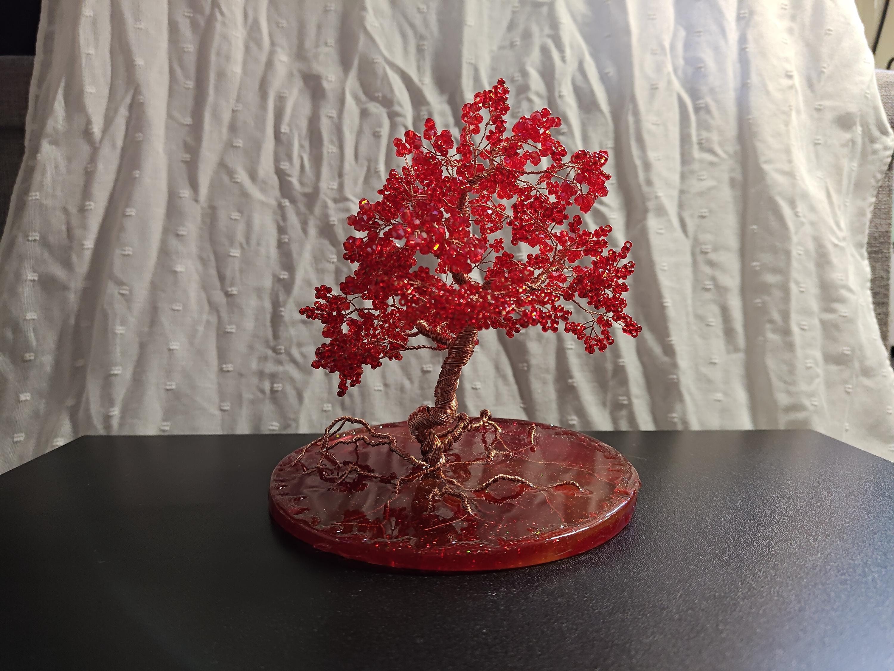 Crimson Red Wire and Bead Tree of Life - Bonsai Tree With Red Resin ...