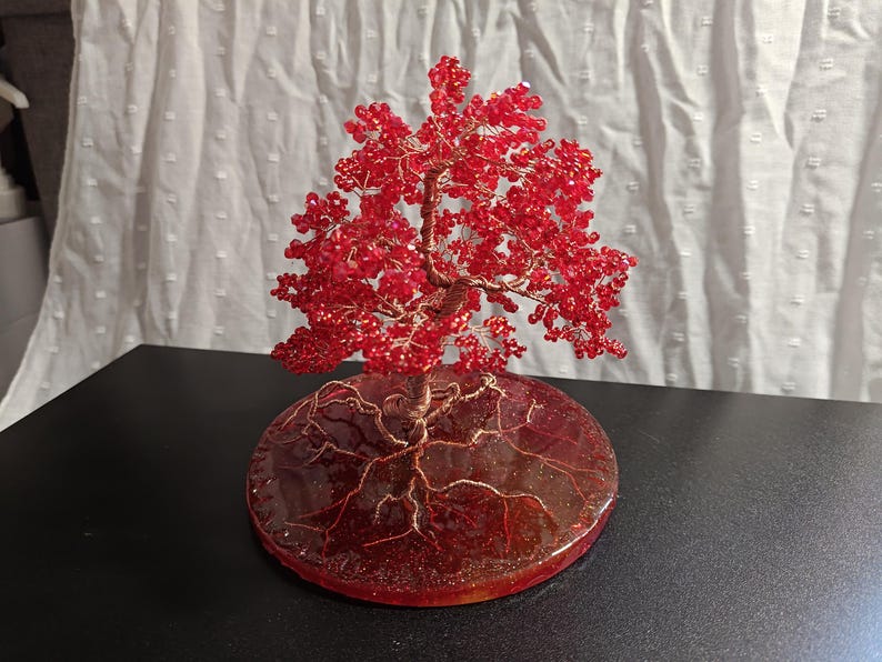 Crimson Red Wire and Bead Tree of Life - Bonsai Tree With Red Resin ...