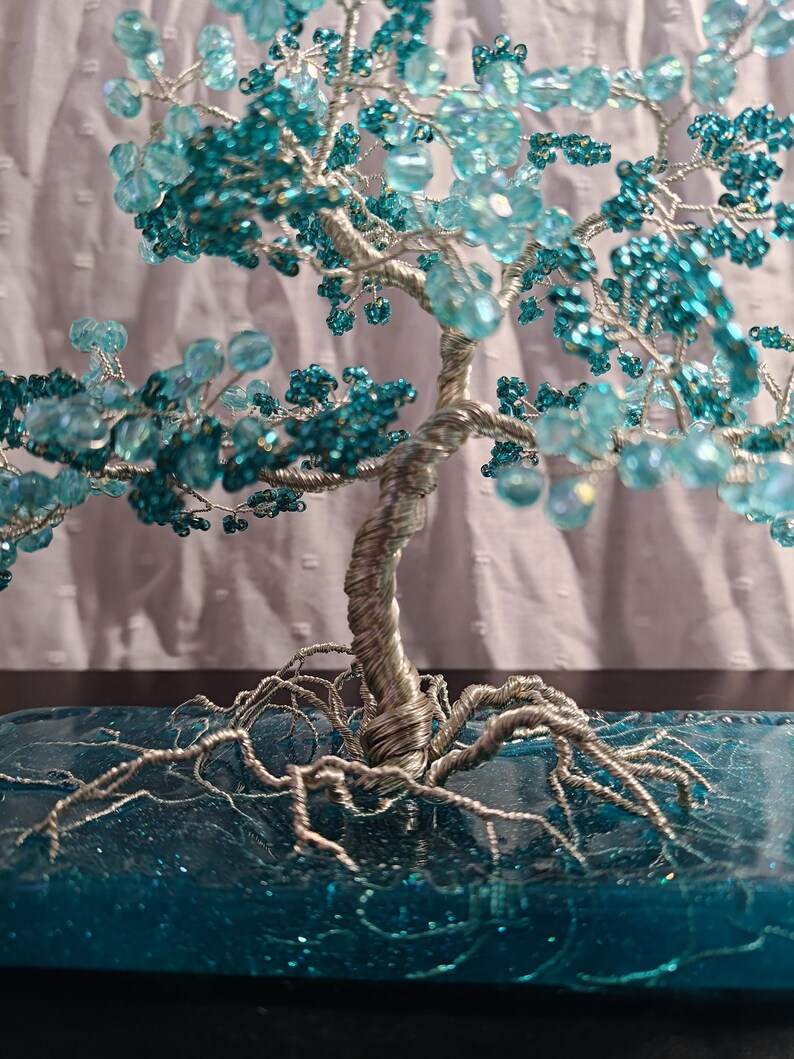 Turquoise Wire and Bead Tree of Life With Blue Resin Base - Etsy