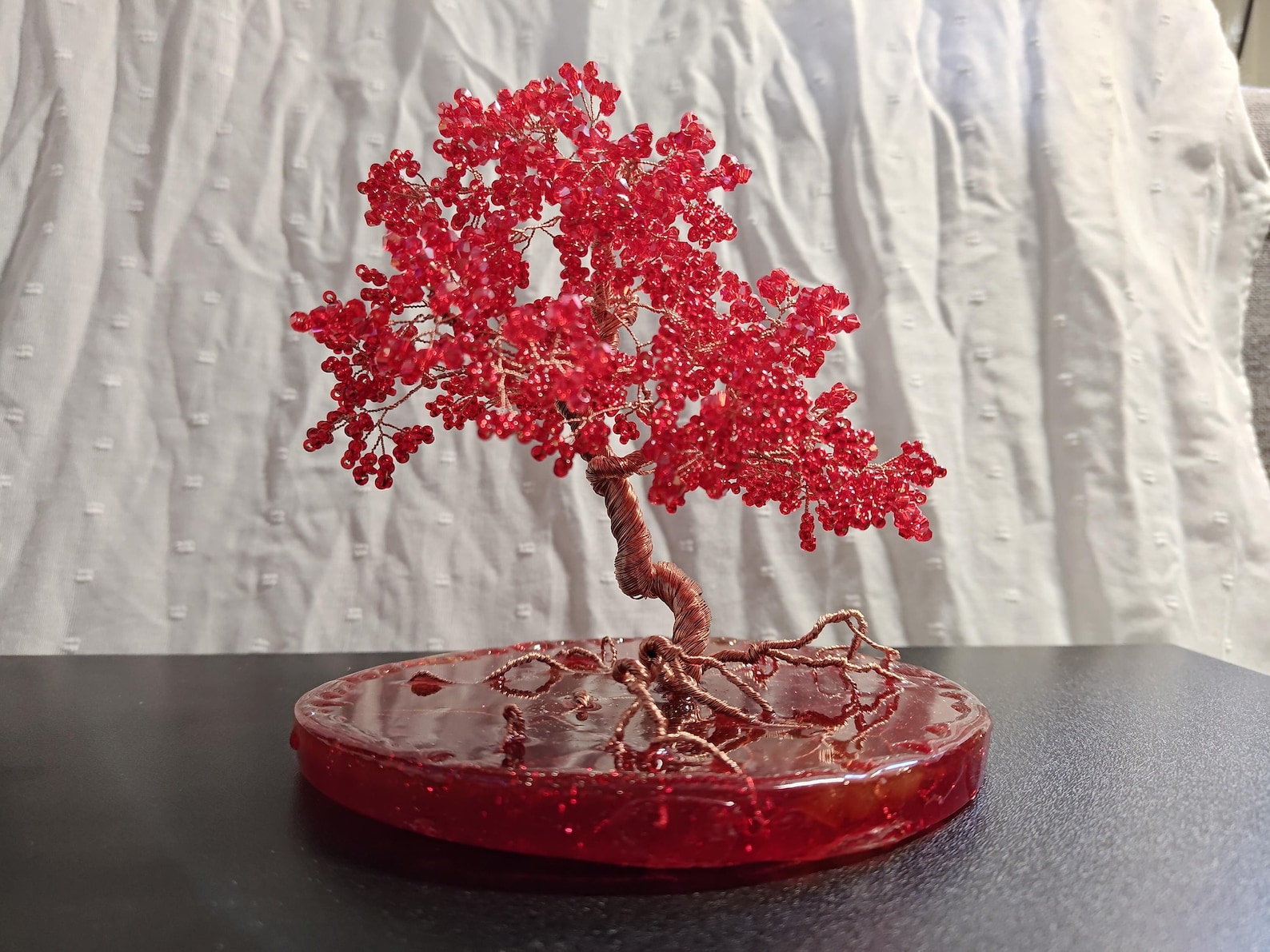 Crimson Red Wire and Bead Tree of Life - Bonsai Tree With Red Resin ...
