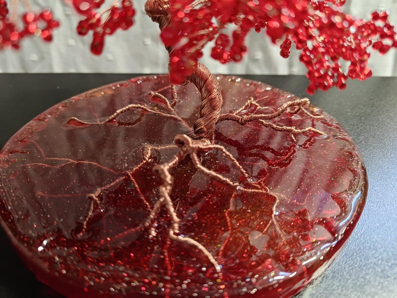 Crimson Red Wire and Bead Tree of Life - Bonsai Tree With Red Resin ...