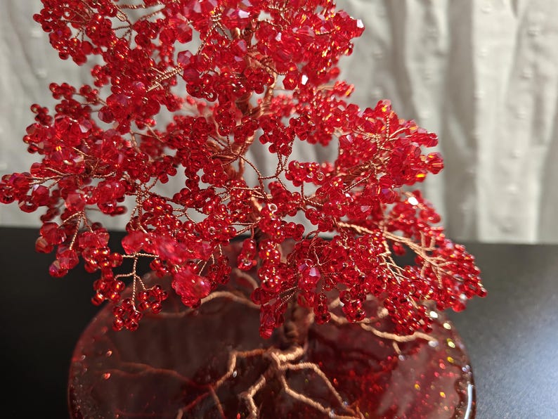Crimson Red Wire and Bead Tree of Life - Bonsai Tree With Red Resin ...
