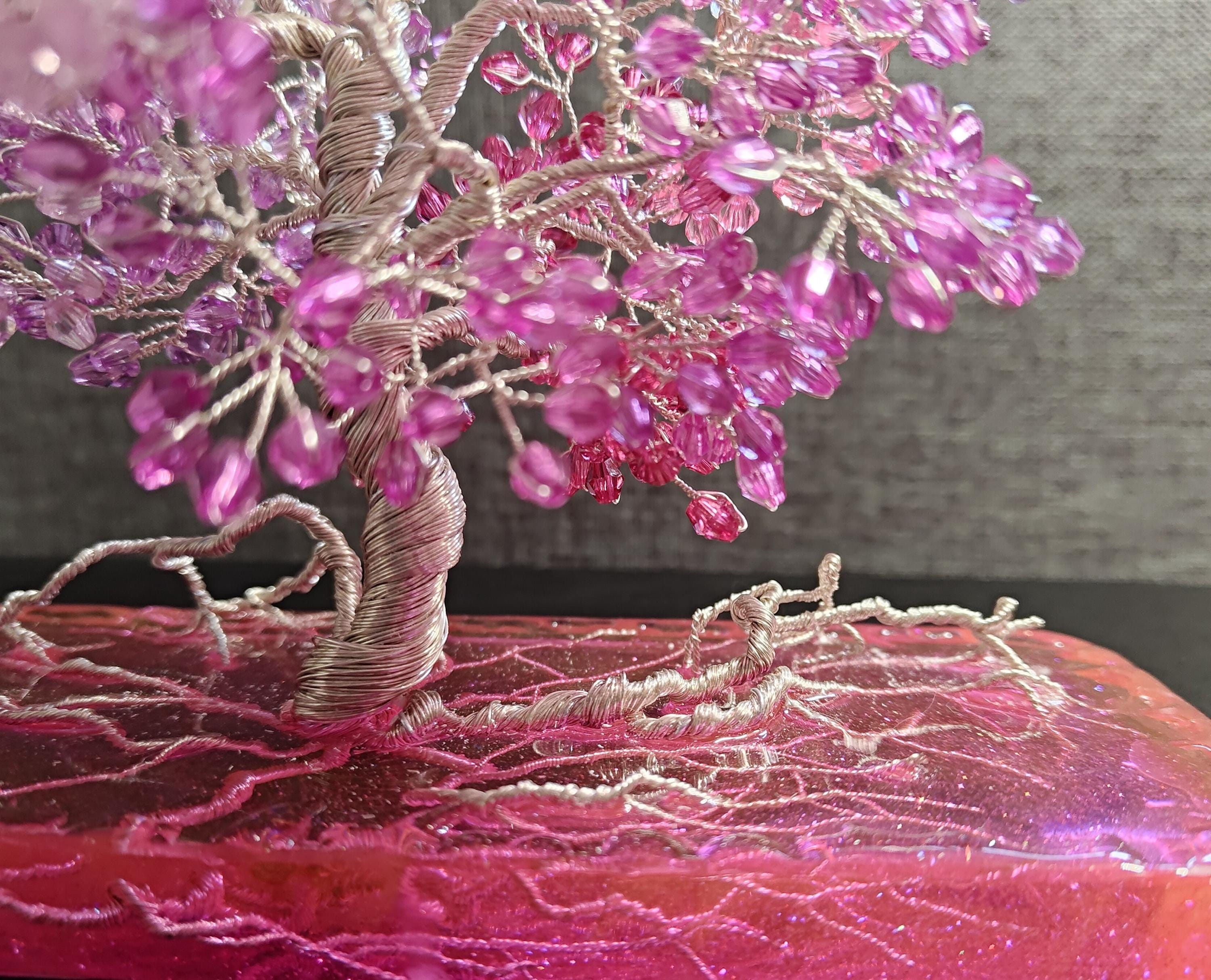 Japanese Sakura Wire and Bead Tree of Life With Pink Resin Base - Etsy