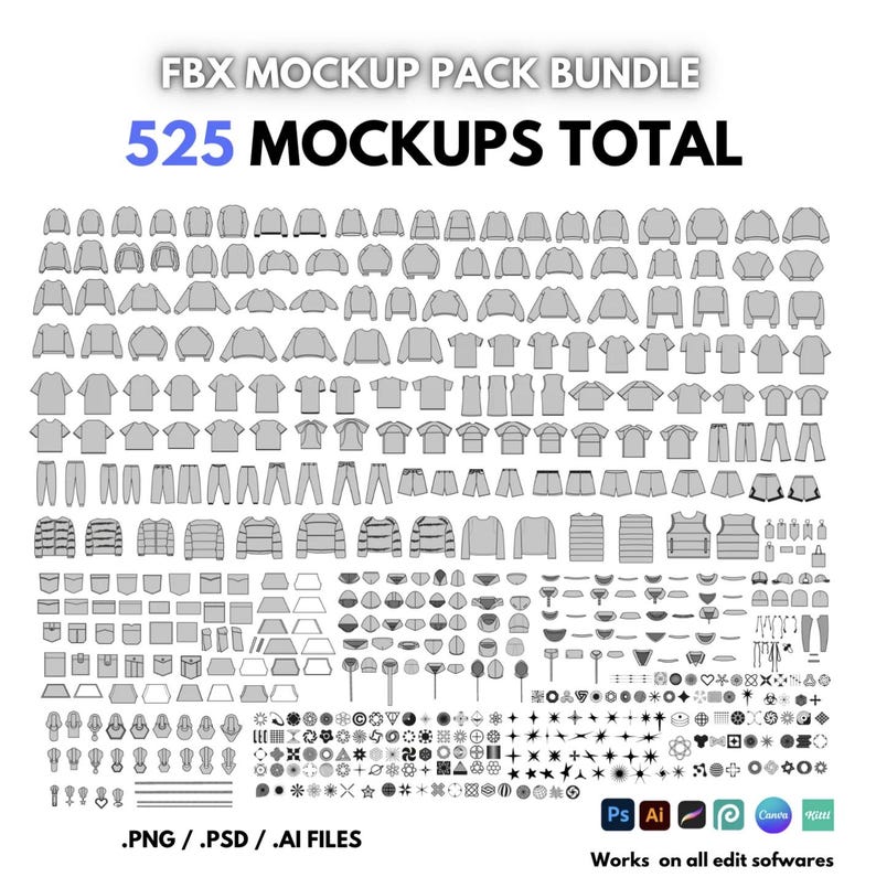 FBX Clothing Mockup Pack (525 Mockups) - Etsy
