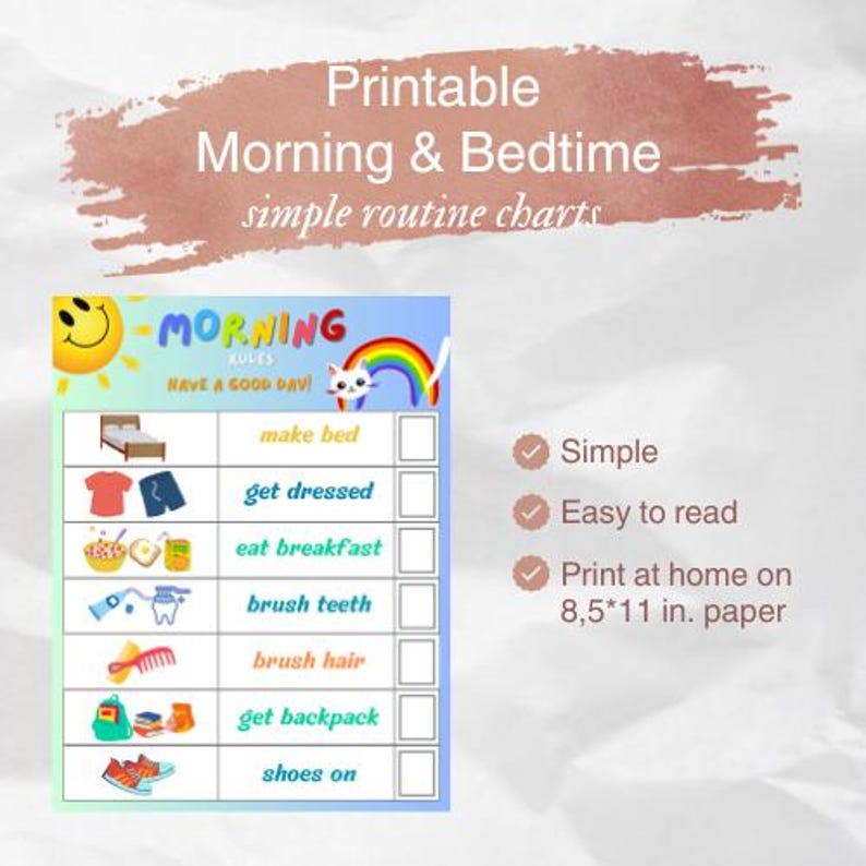 Bedtime Routine for Kids, Morning Routine Checklist, Printable ...