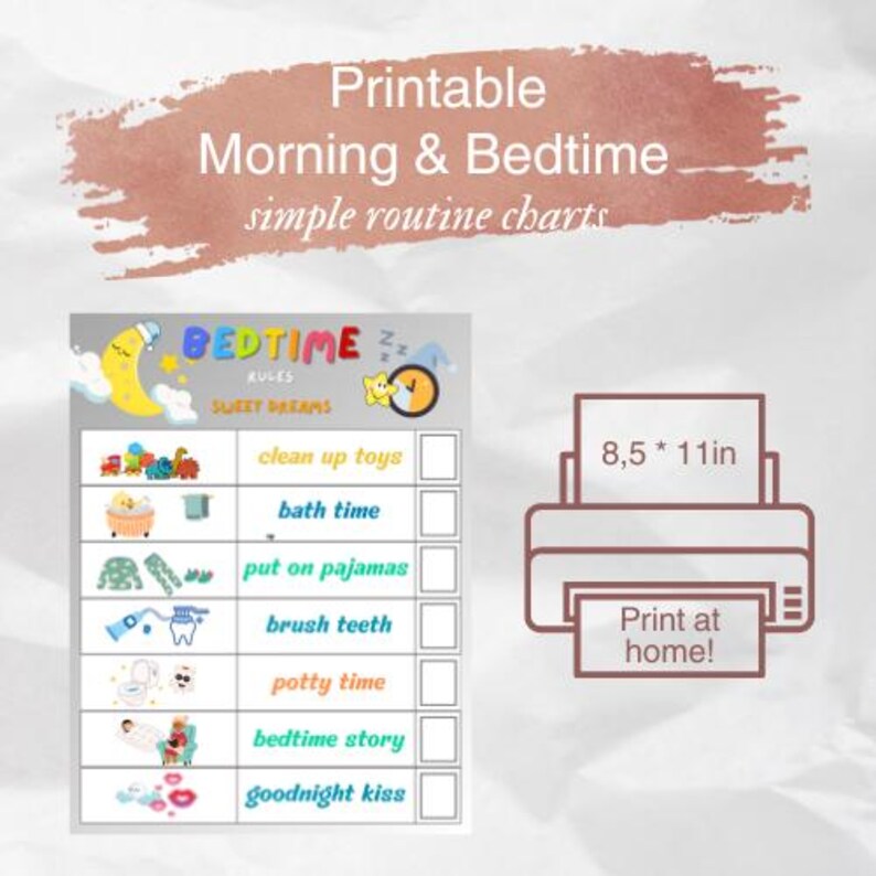 Bedtime Routine for Kids, Morning Routine Checklist, Printable ...