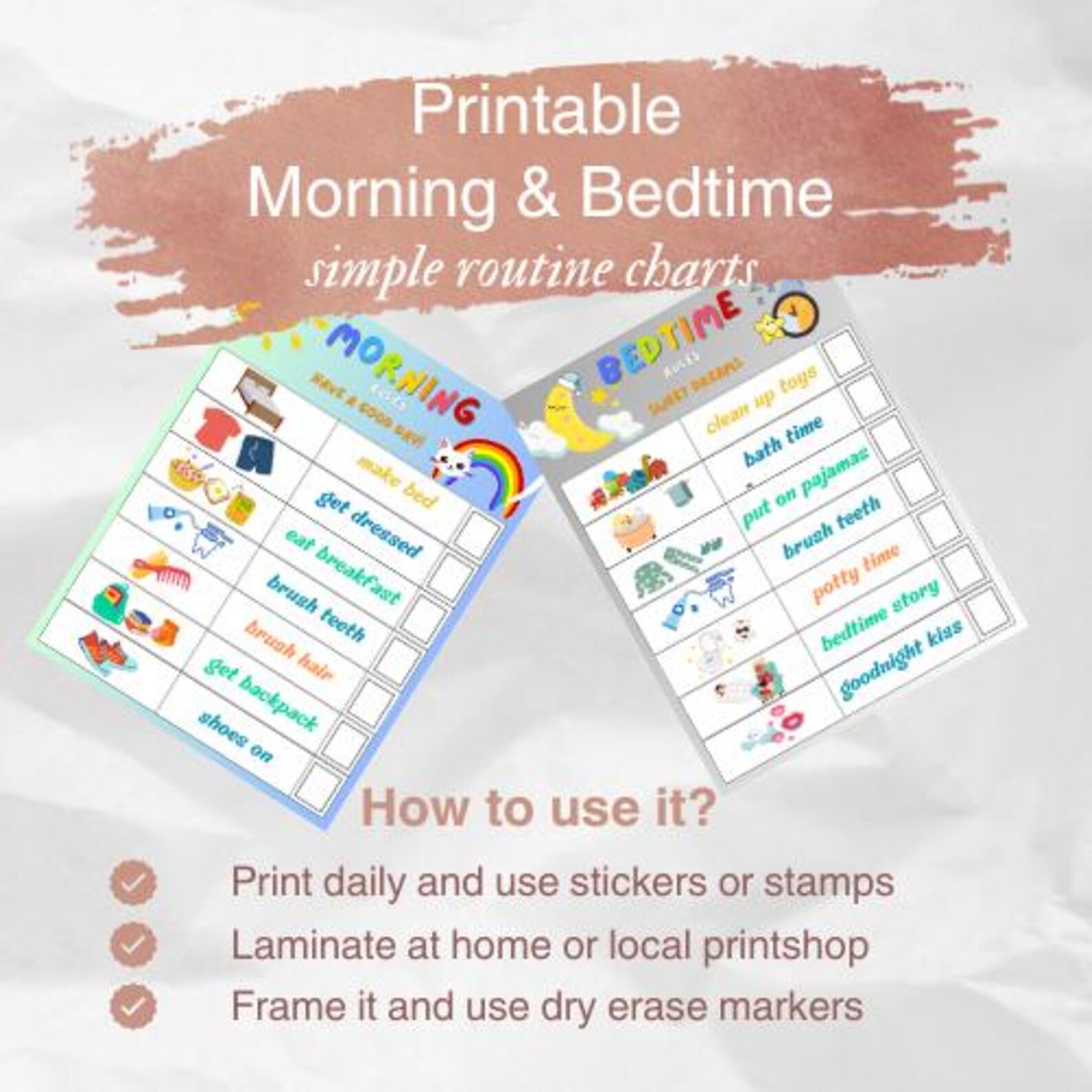 Bedtime Routine for Kids, Morning Routine Checklist, Printable ...