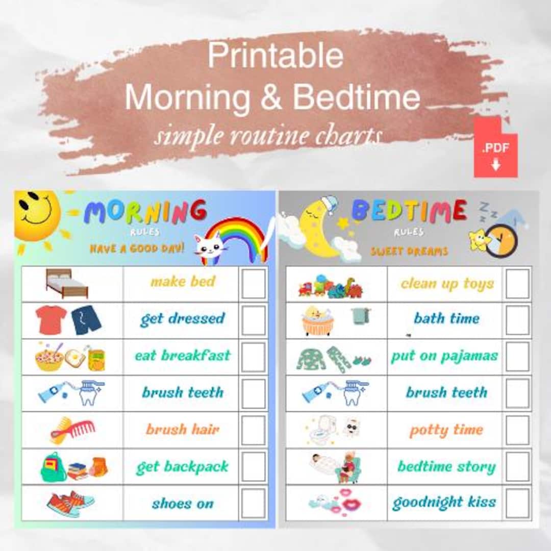 Bedtime Routine for Kids, Morning Routine Checklist, Printable ...
