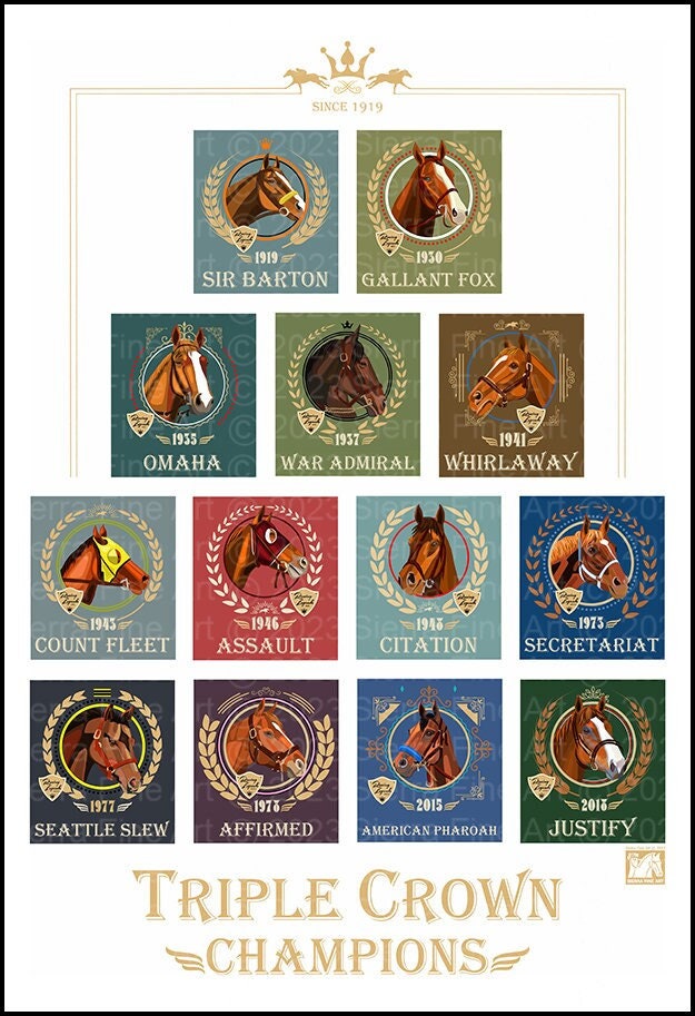 13 Triple Crown Winners Poster Memorabilia Vintage Design Modern ...
