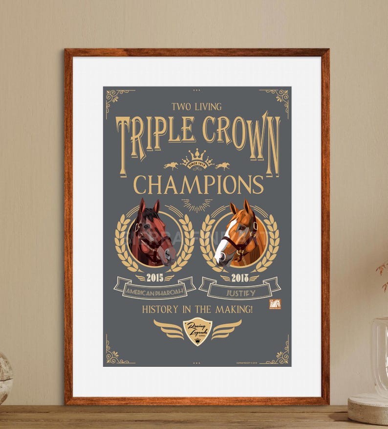 American Pharoah & Justify Triple Crown Winners Horse Racing Art Print ...