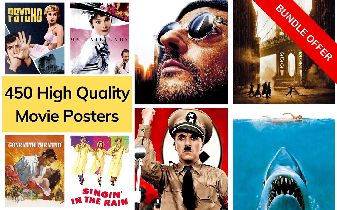 450 High-quality Vintage Movie Posters Bundle Iconic Films From the 1930s to 1990s Digital ...
