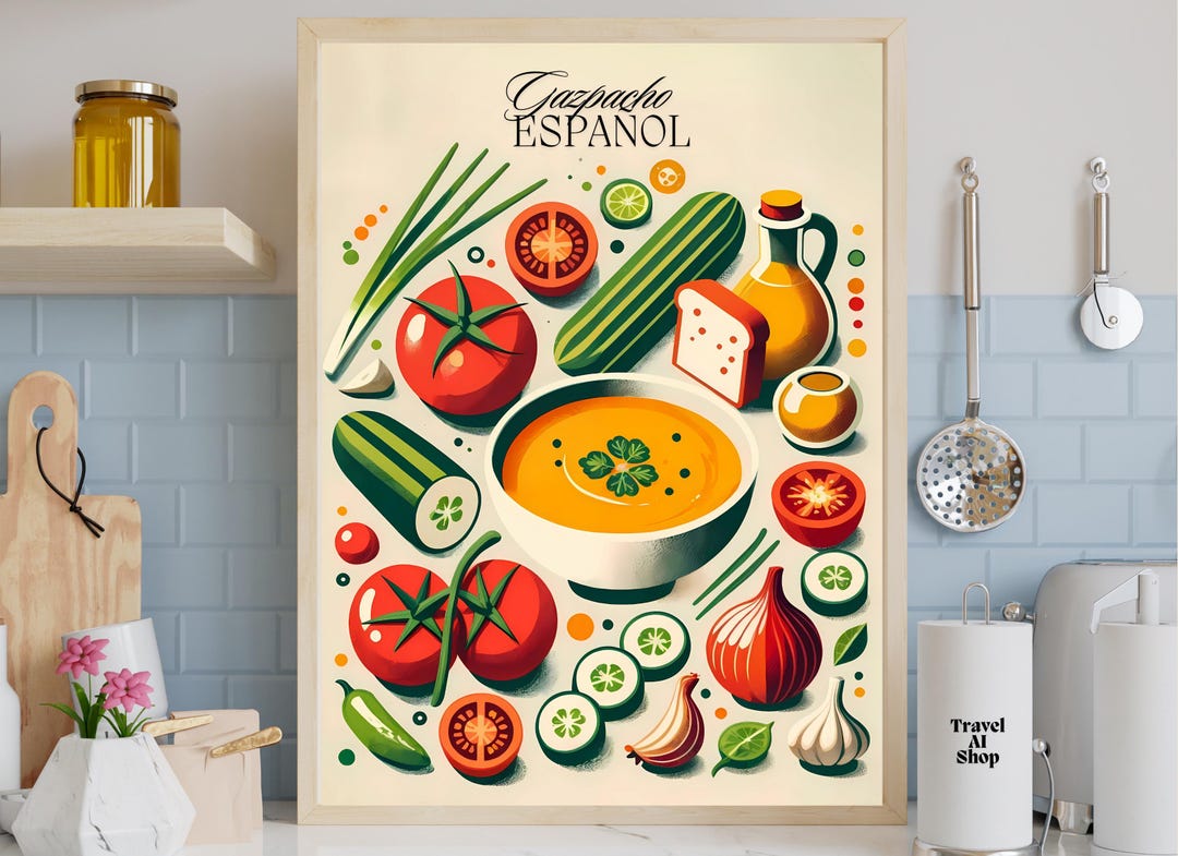 Gazpacho Recipe Spanish Tapas Poster, Minimalist Spanish Food Art ...