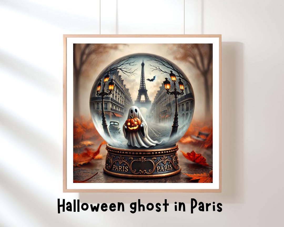 Paris Halloween Ghost Digital Art Print, Ai-generated Snow Globe ...