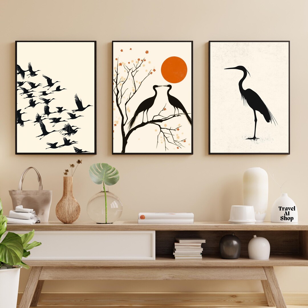 3 Piece Wall Art Birds. Japanese Set of 3 Posters. Instant Download ...