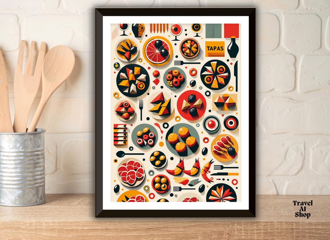 Spanish Tapas Poster, Tapas Food Wall Decor, Minimalist Spanish Food ...
