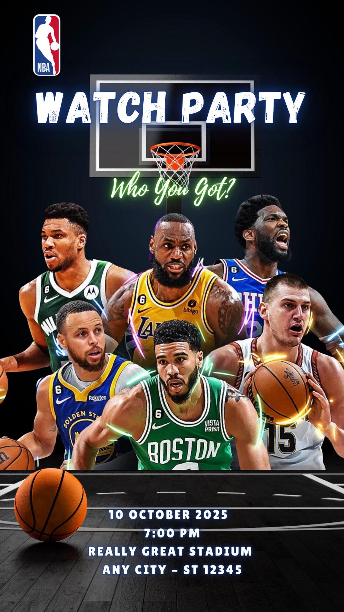 NBA Watch Party Invitation: Editable Basketball Game Template (digital ...